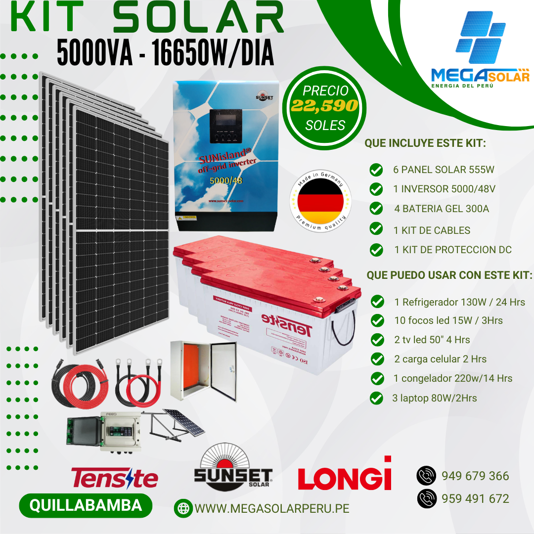Kit Solar gel Hibrido 48/5000va SunIsland 16650w/dia – MEGA SOLAR PERU